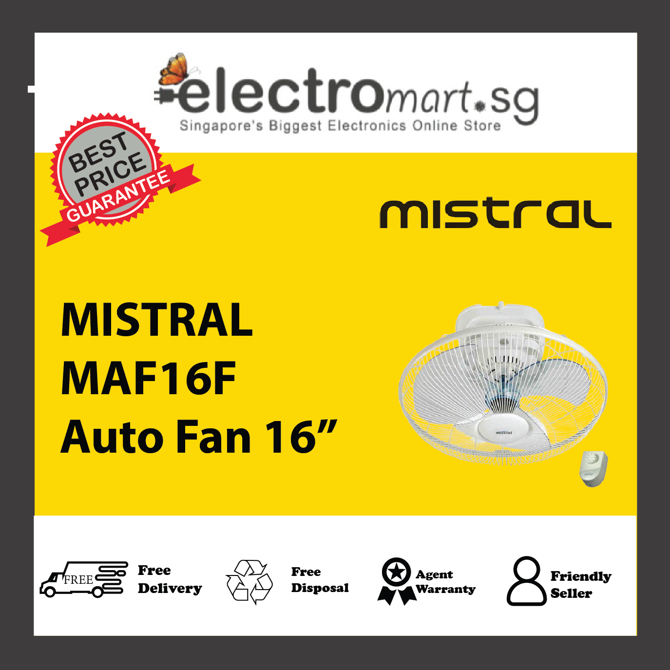 MISTRAL MAF16F 16" Orbit Auto Ceiling Fan w/ Regulator – Electromart.sg Pte Ltd