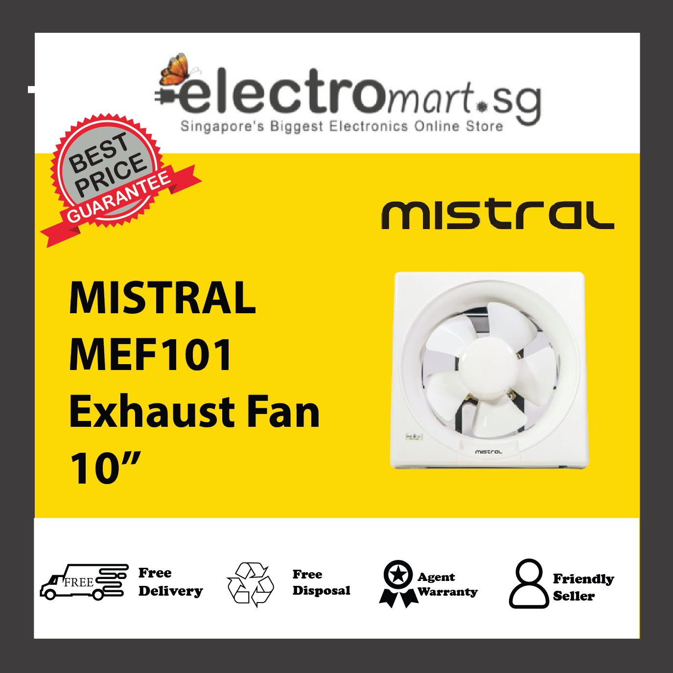 Mistral MEF101 Wall Mounted Exhaust Fan 10 Inch
