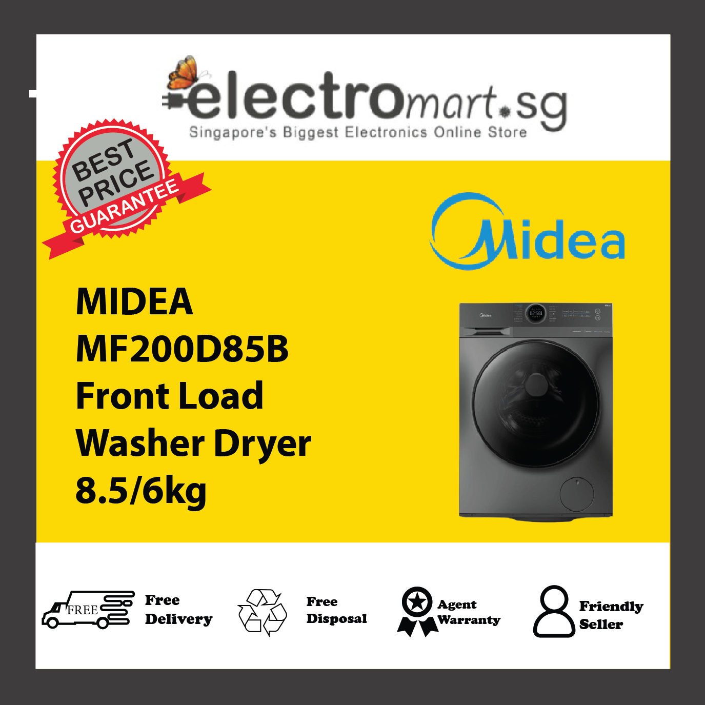 MIDEA MF200D85B Front Load Washer Dryer 8.5/6kg – Electromart.sg Pte Ltd