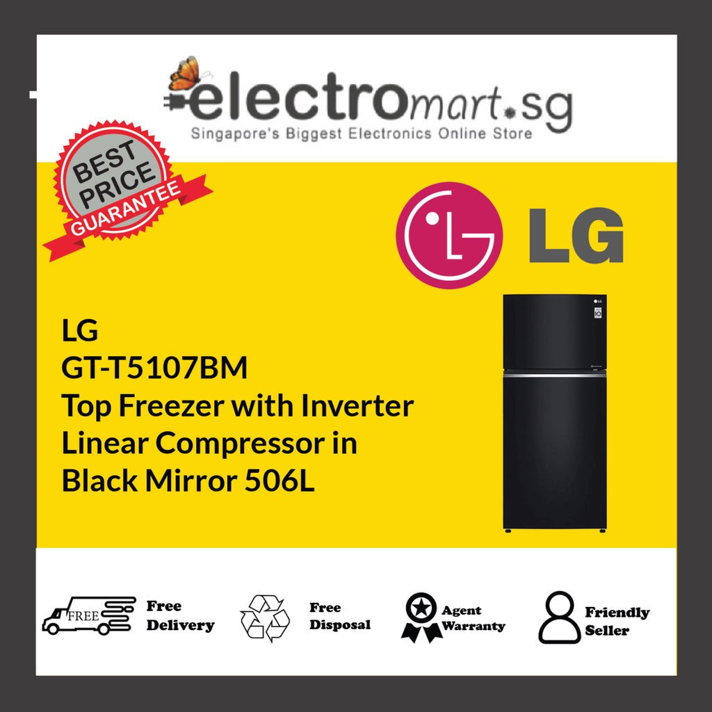 LG GT-T5107BM Top Freezer with Inverter Linear Compressor in Black Mir