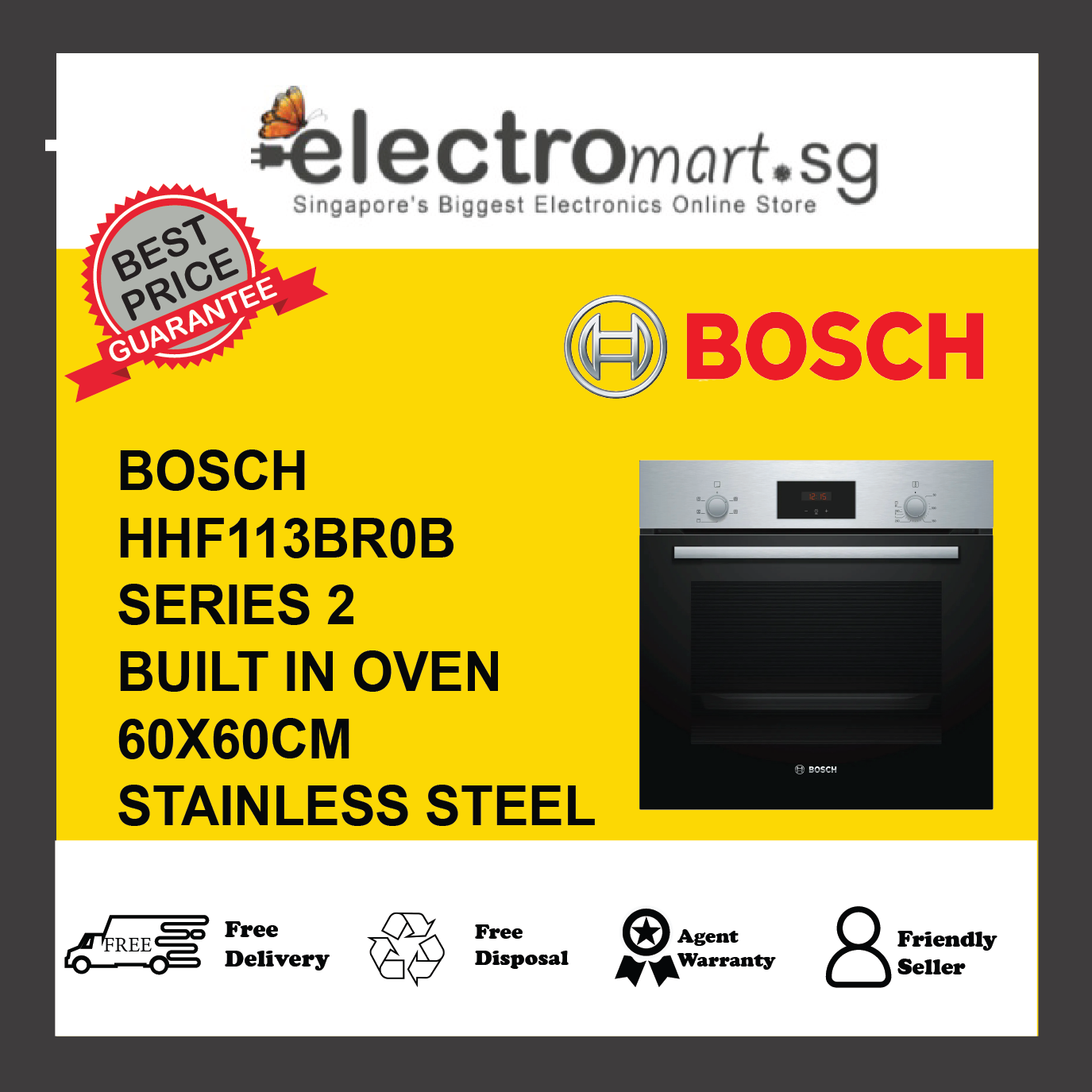 BOSCH HHF113BR0B Stainless Steel Single Electric Oven with A Energy Ef ...