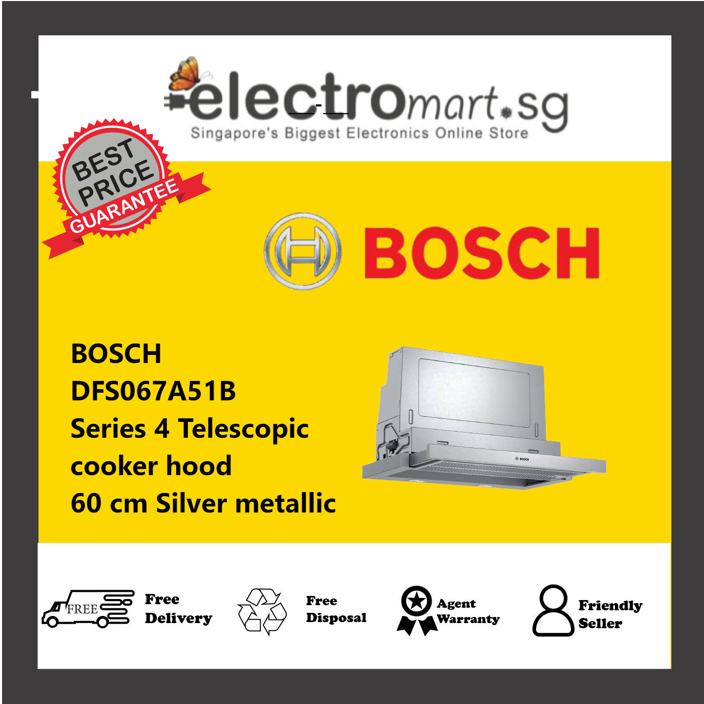 BOSCH DFS067A51B Series 4 Telescopic cooker hood 60 cm Silver metallic