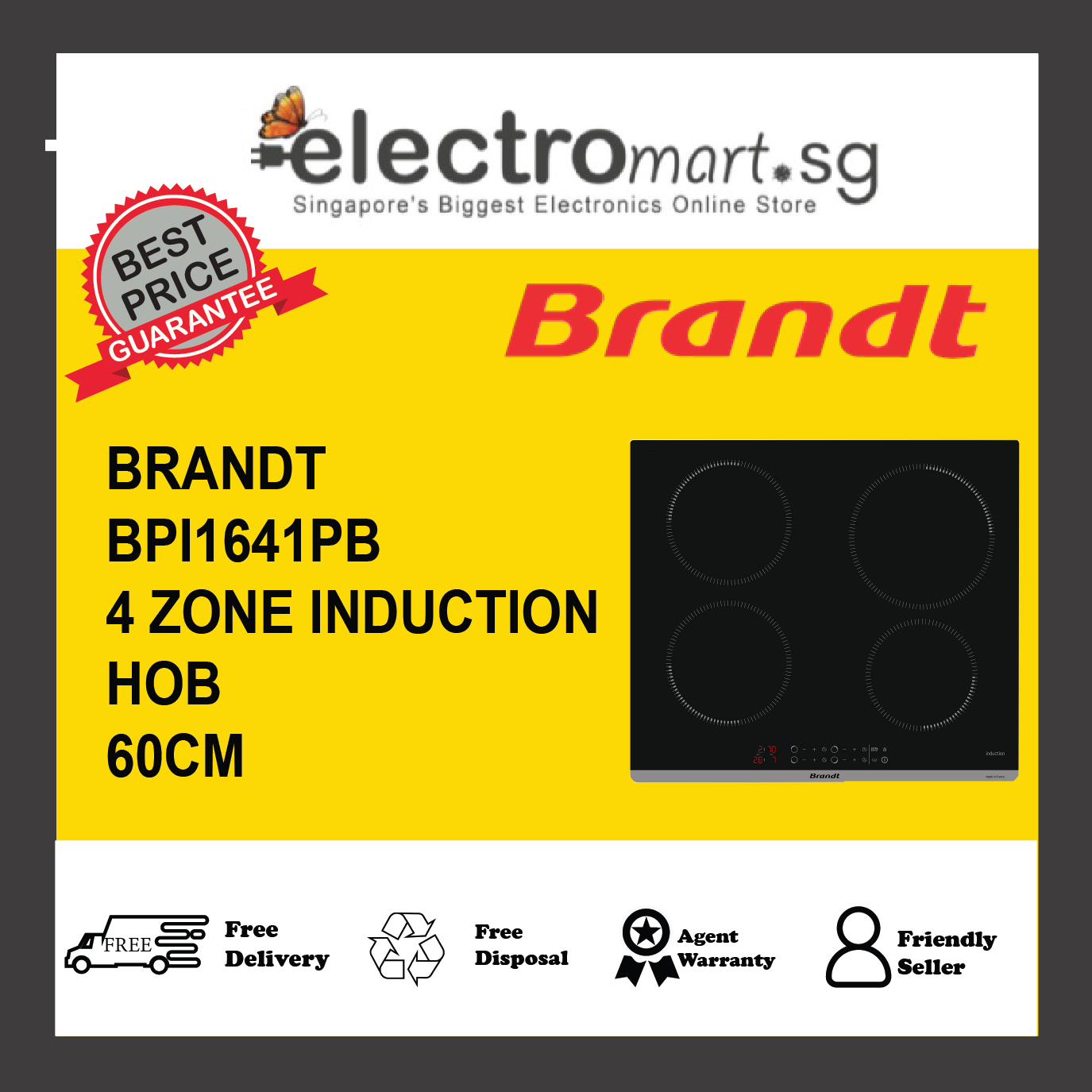 BRANDT BPI1641PB Induction Hob 60cm – Electromart.sg Pte Ltd