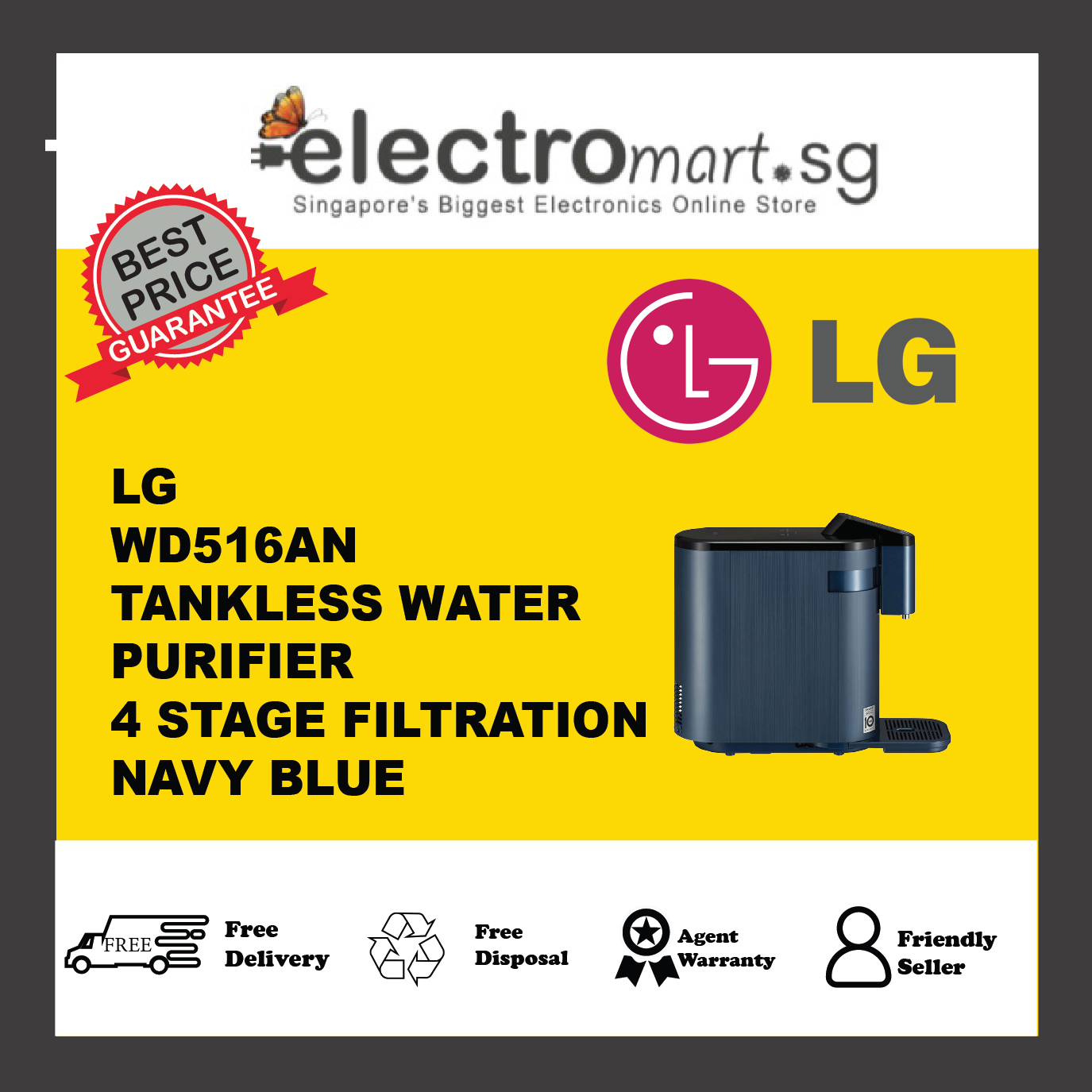 LG WD516AN Tankless Water Purifier with 4-Stage Filtration in Navy Blu