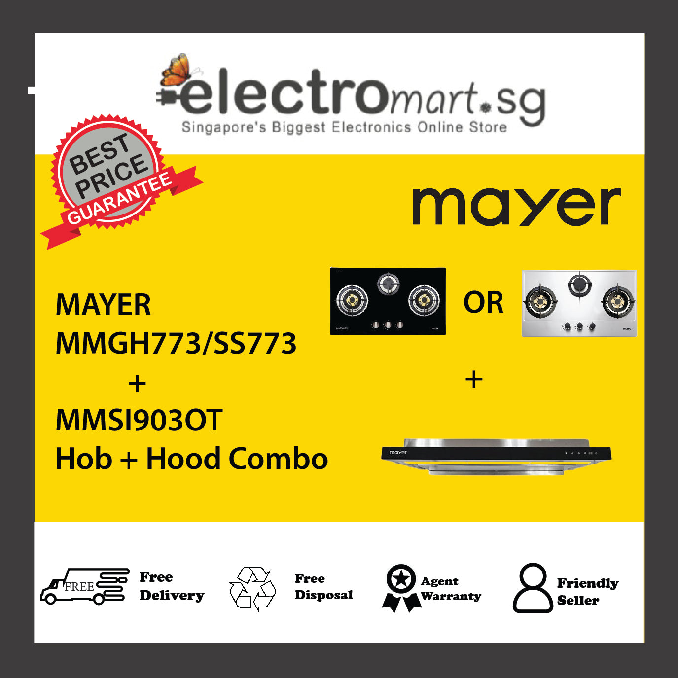 Mayer MMGH773/SS773 + MMSI903OT Hob + Hood Combo – Electromart.sg Pte Ltd
