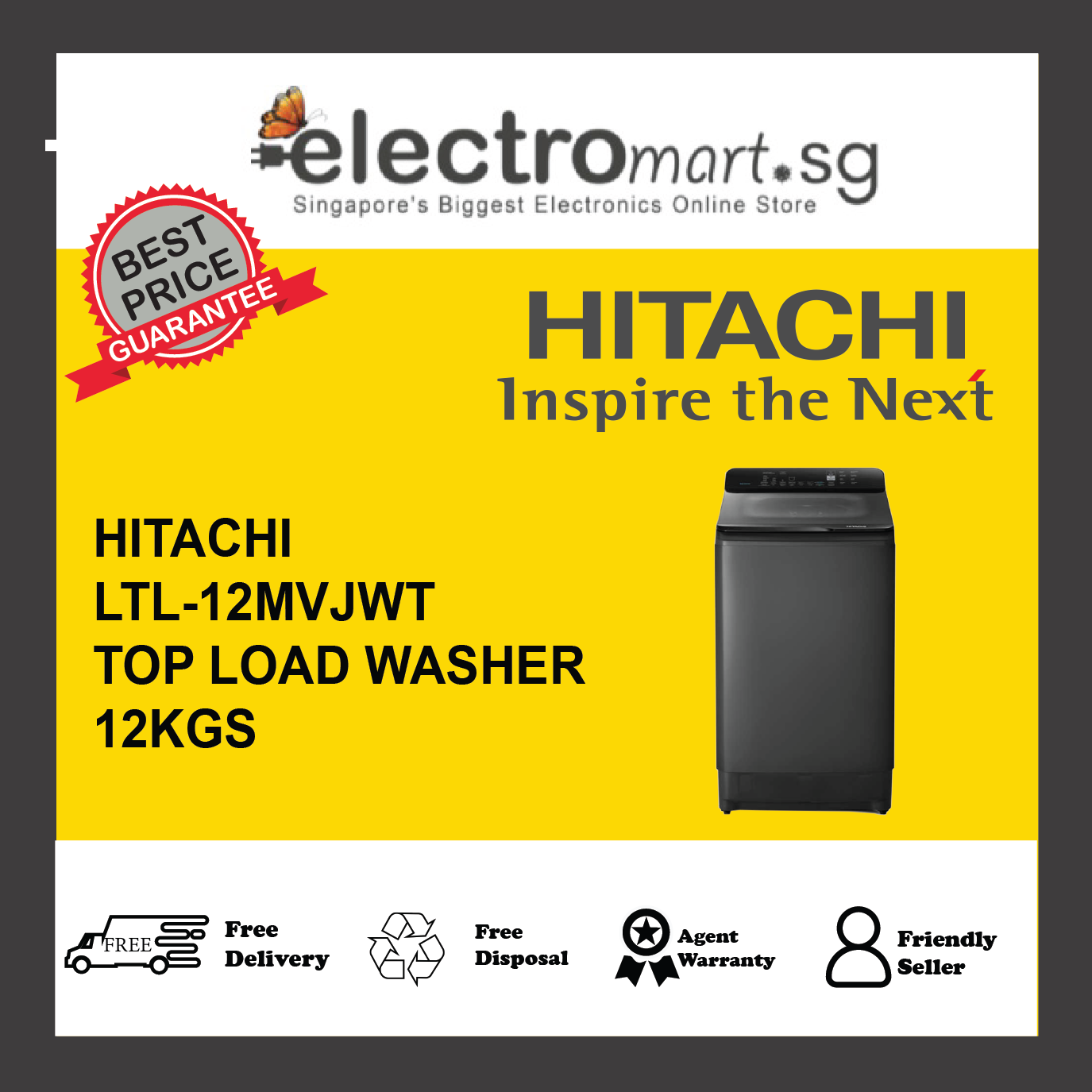 HITACHI LTL-12MVJWT Top Load Washer 12kg – Electromart.sg Pte Ltd