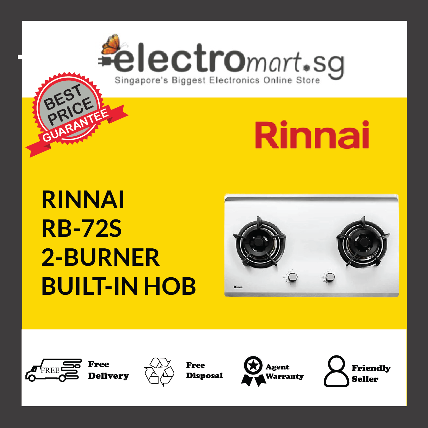 RINNAI RB-72S 2-BURNER BUILT-IN HOB – Electromart.sg Pte Ltd