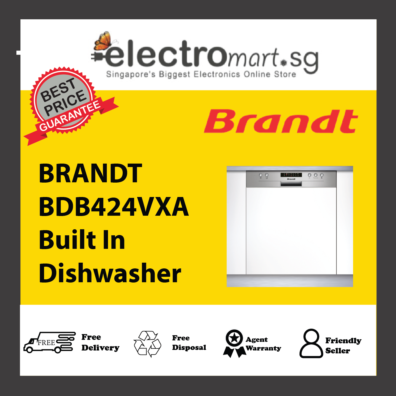 BRANDT BDB424VXA BUILT-IN DISHWASHER 14 SETTINGS – Electromart.sg Pte Ltd