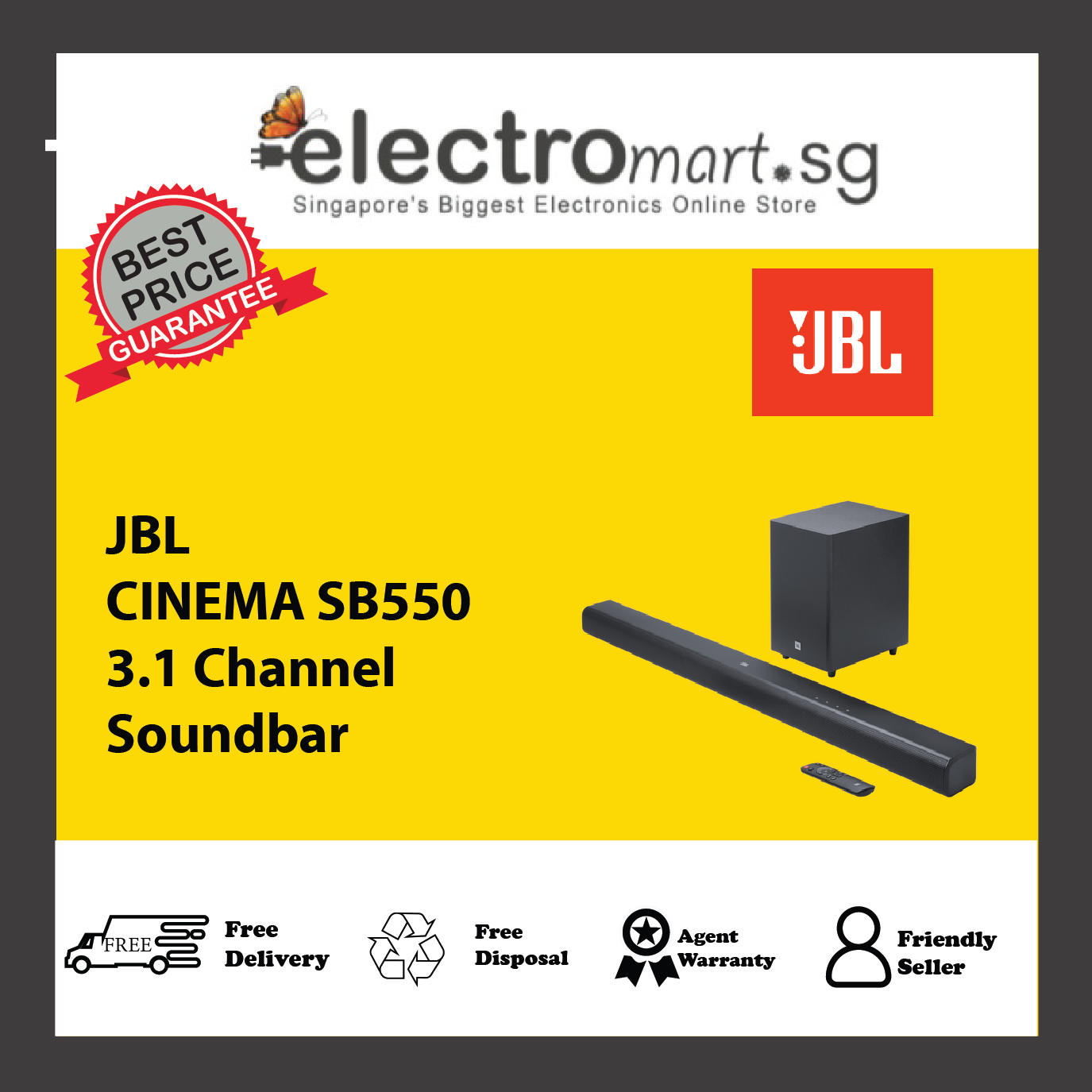JBL CINEMA SB550 3.1 Channel Soundbar with Wireless Subwoofer ...