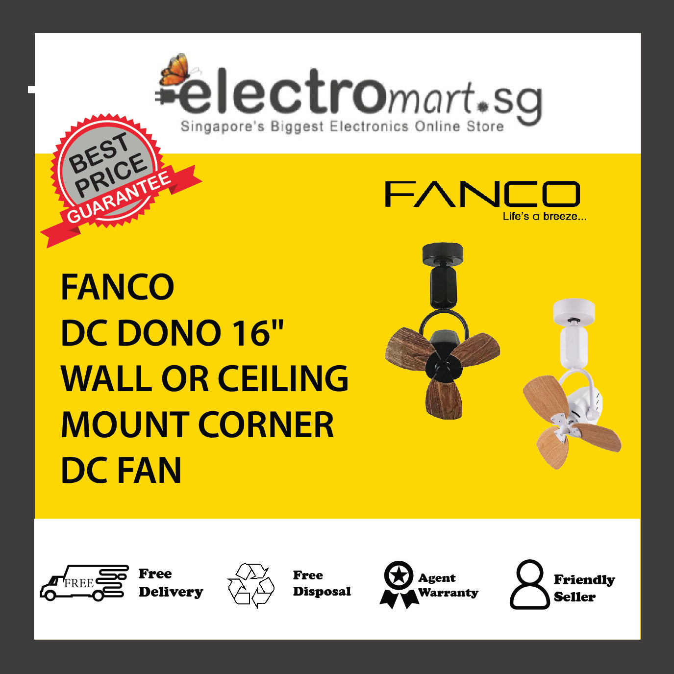 FANCO DC DONO 16" WALL OR CEILING MOUNT CORNER DC FAN – Electromart.sg ...