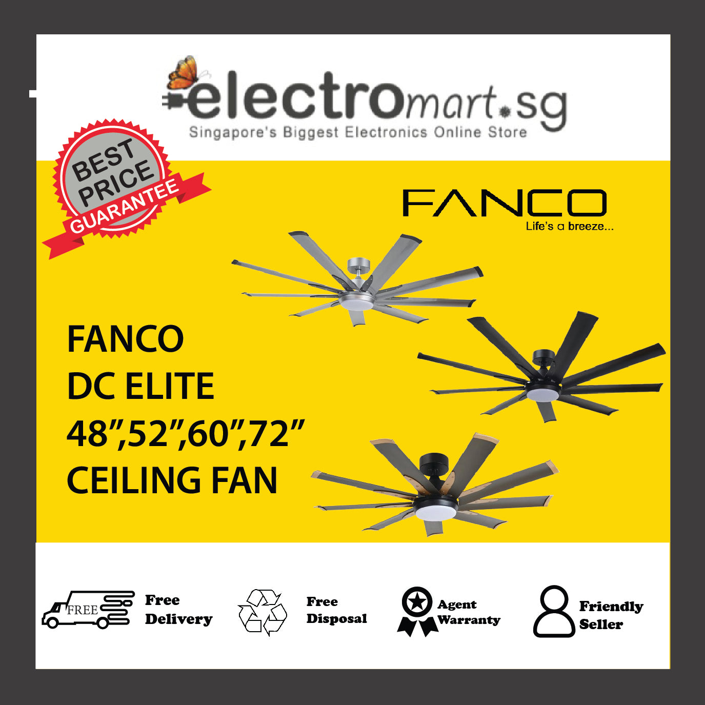 FANCO DC ELITE 48”,52”,60”,72” CEILING FAN – Electromart.sg Pte Ltd