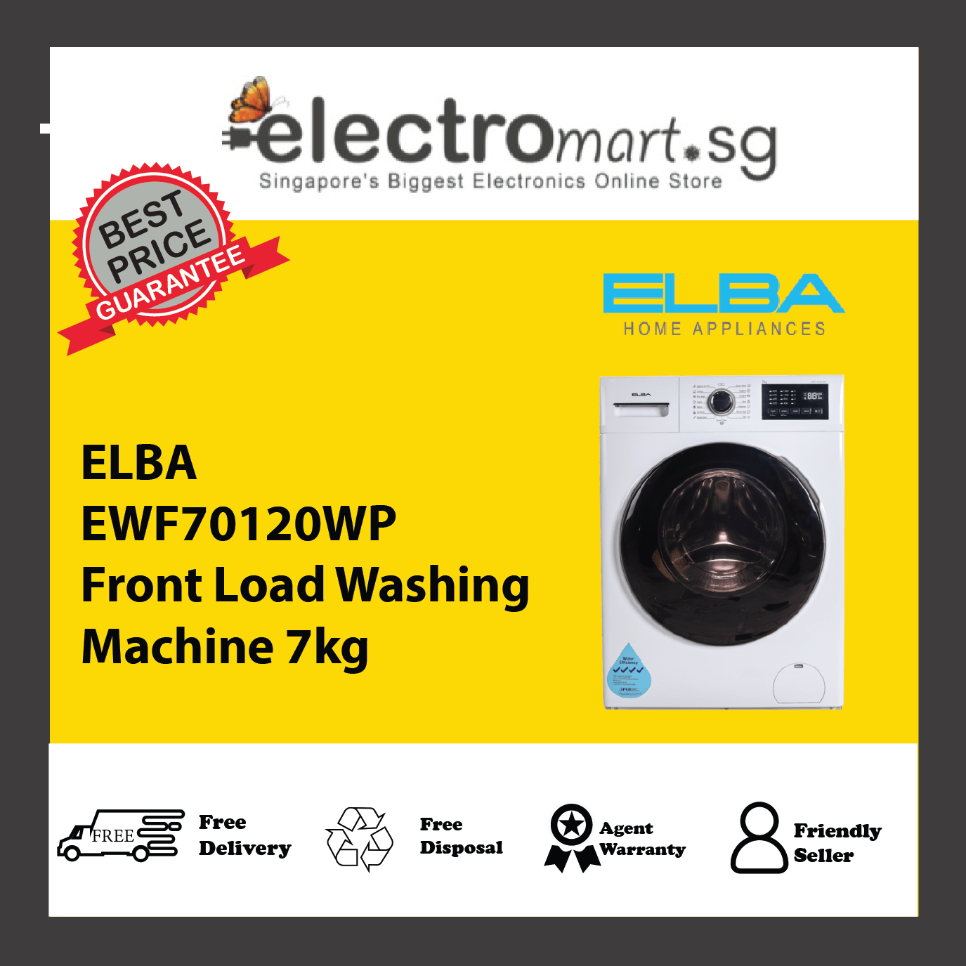ELBA EWF70120WP Front Load Washing Machine 7kg – Electromart.sg Pte Ltd