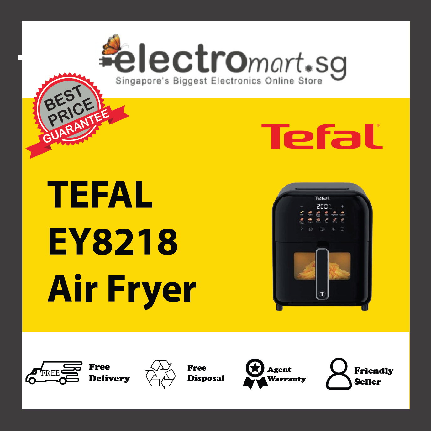 TEFAL EY8218 Easy Fry Far-Infrared Vision Air Fryer with Window (6L ...