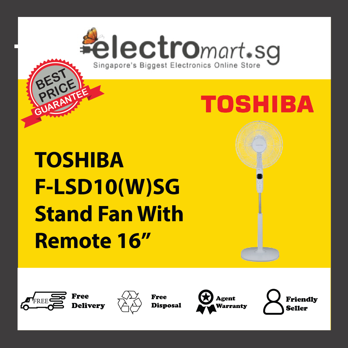 TOSHIBA F-LSD10(W)SG Stand Fan With Remote 16” – Electromart.sg Pte Ltd