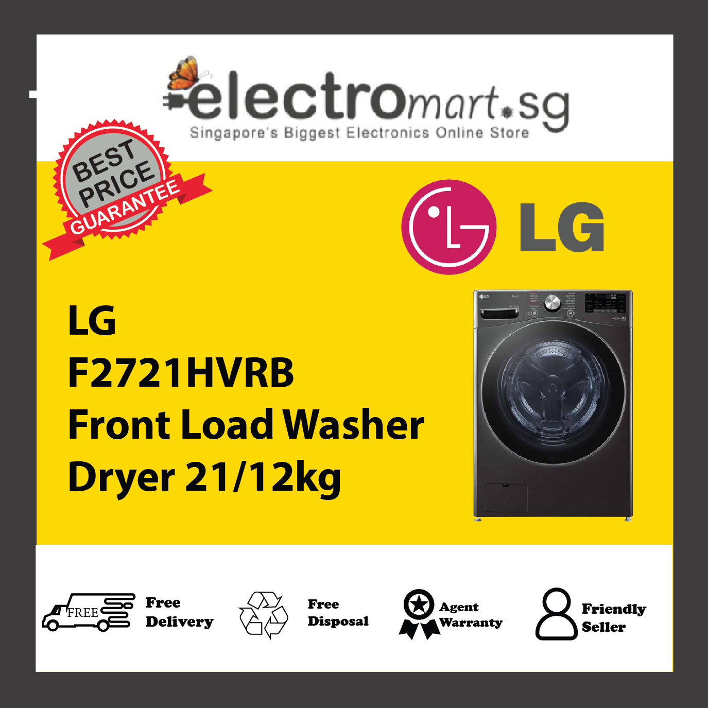 LG F2721HVRB Front Load Washer Dryer 21/12kg – Electromart.sg Pte Ltd