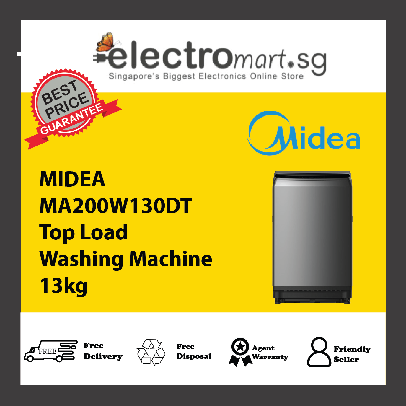 MIDEA MA200W130DT Top Load Washing Machine 13kg – Electromart.sg Pte Ltd