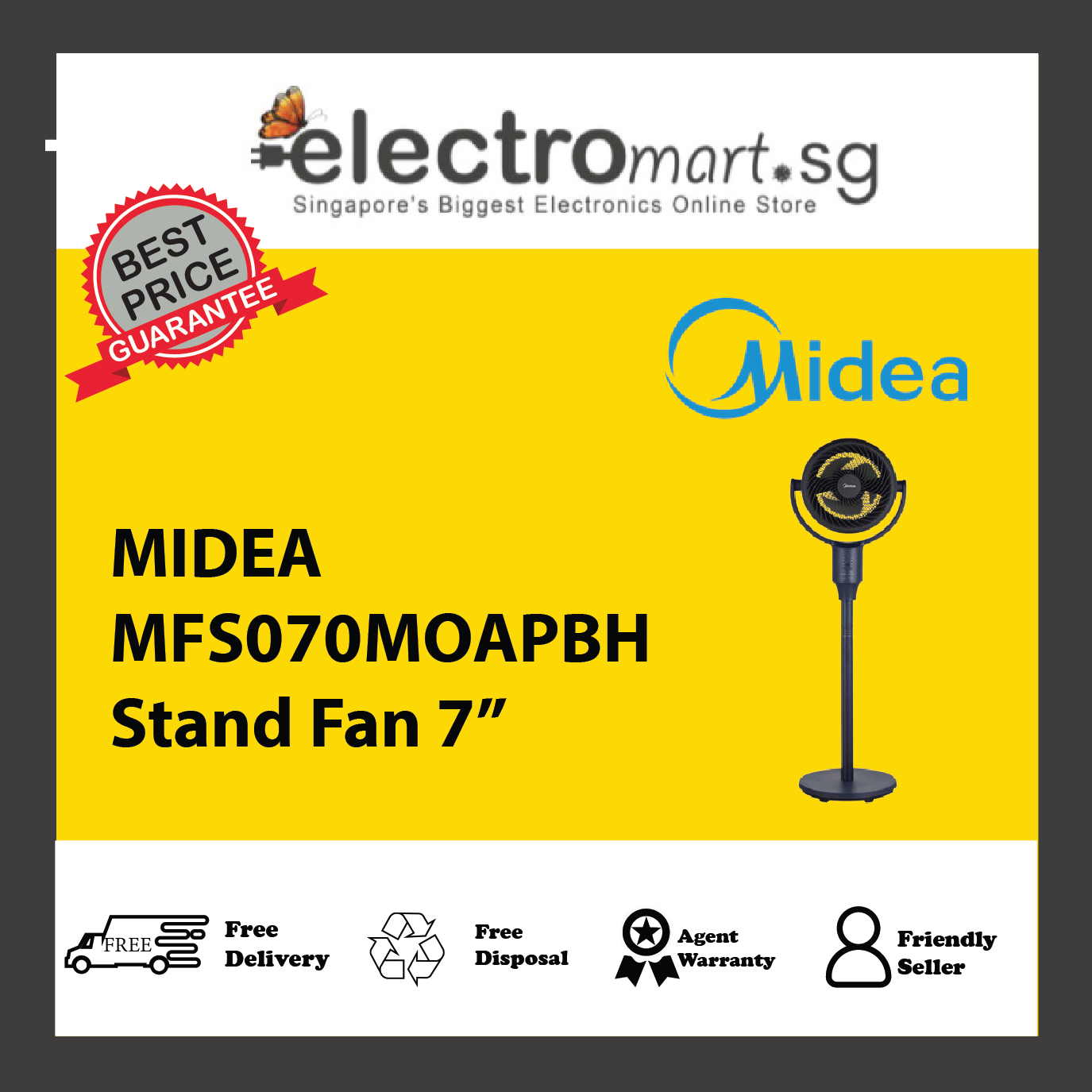 MIDEA MFS070MOAPBH Air Circulation Stand Fan 7” – Electromart.sg Pte Ltd