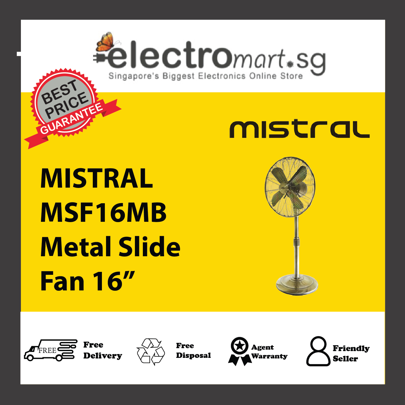 MISTRAL MSF16MB Metal Slide Fan 16” – Electromart.sg Pte Ltd