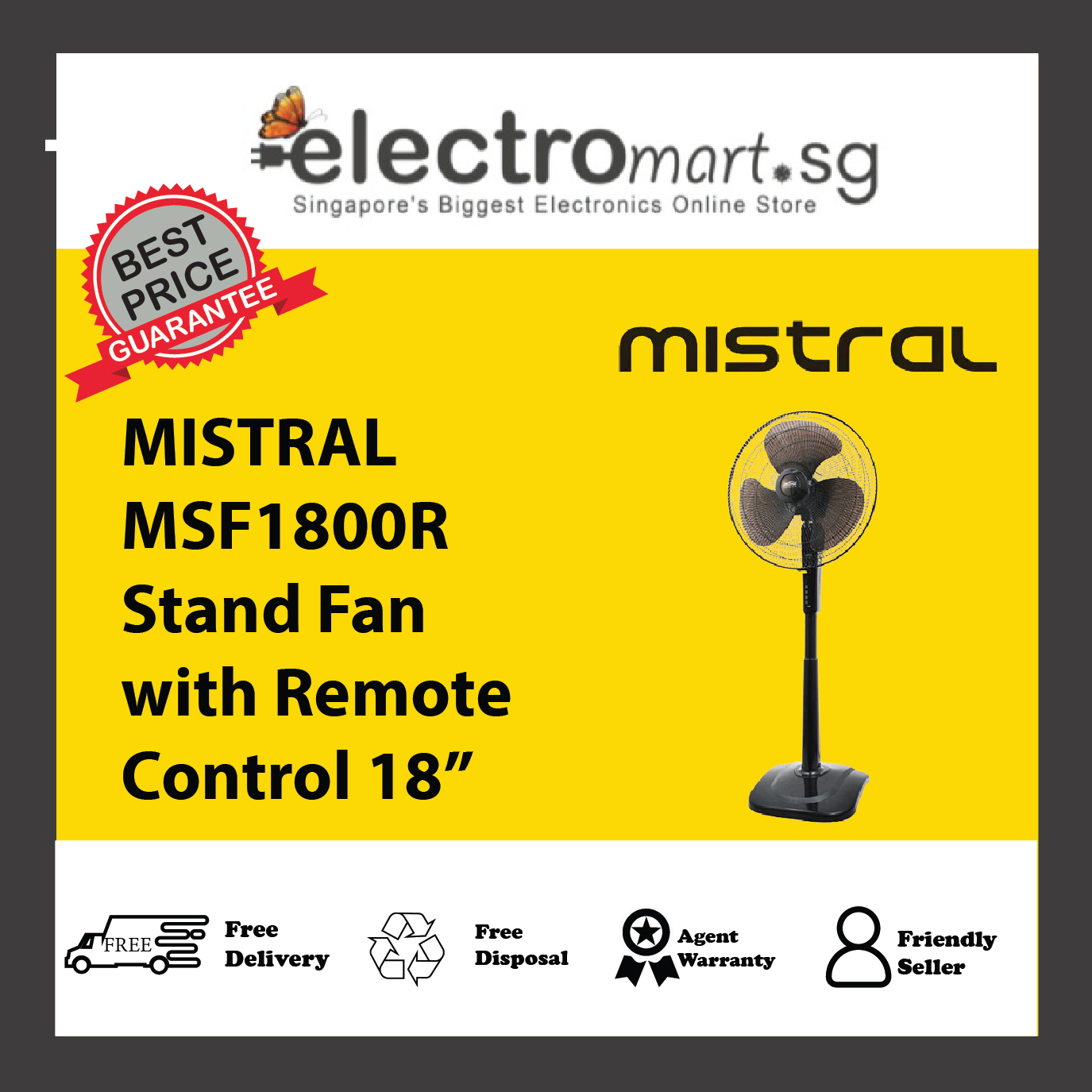 MISTRAL MSF1800R Stand Fan with Remote Control 18” – Electromart.sg Pte Ltd