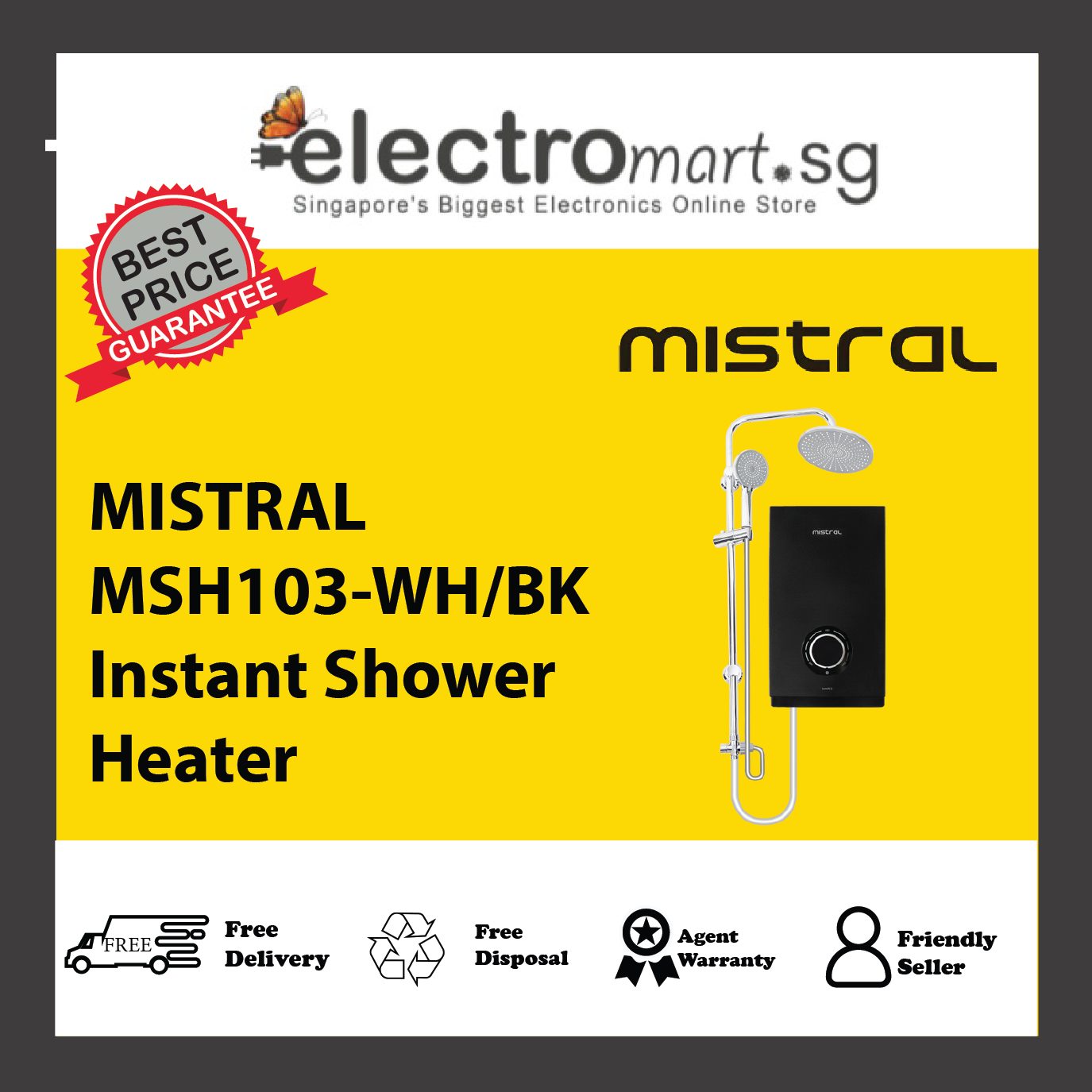 MISTRAL MSH103-WH/BK Instant Shower Heater – Electromart.sg Pte Ltd