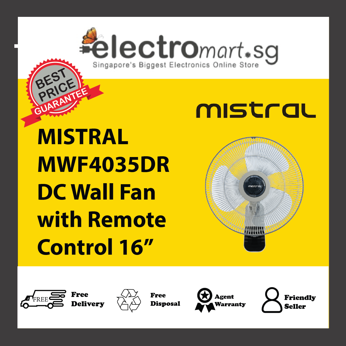 MISTRAL MWF4035DR DC Wall Fan with Remote Control 16” – Electromart.sg ...