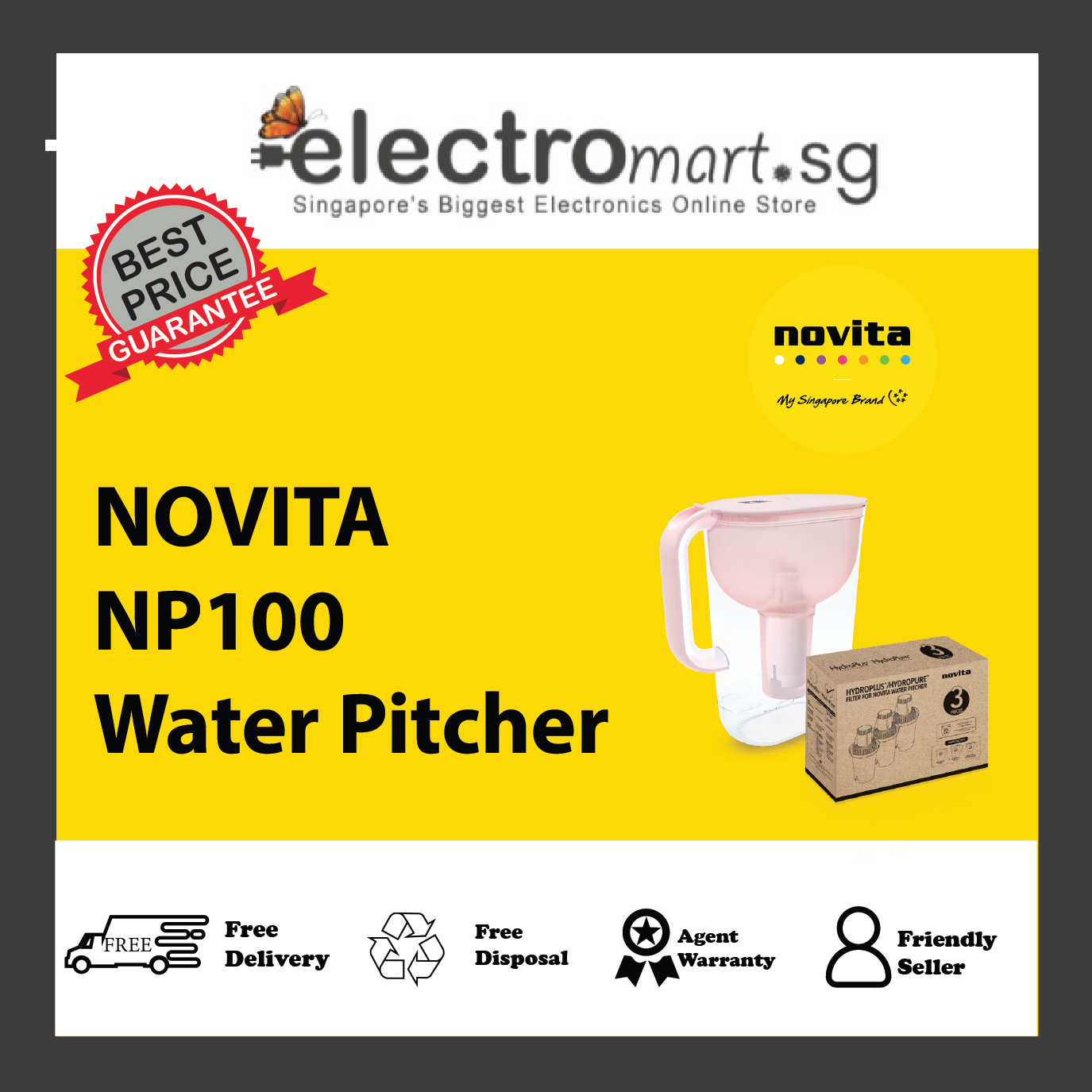 NOVITA NP100 HydroPlus®/HydroPure™ Water Pitcher NP100 Bundle ...