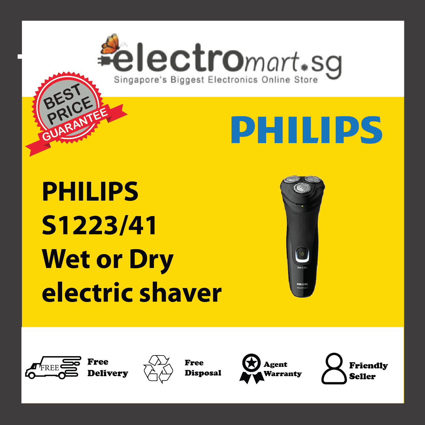 PHILIPS S1223/41 Wet or Dry electric shaver – Electromart.sg Pte Ltd