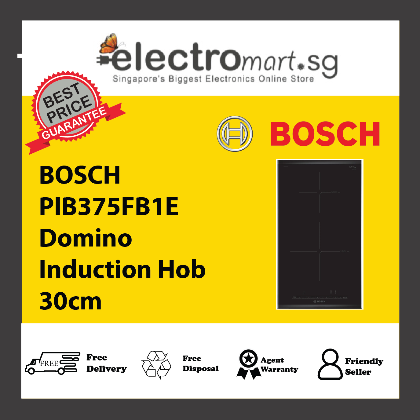 BOSCH PIB375FB1E Series 6 Domino Induction Hob 30cm – Electromart.sg ...