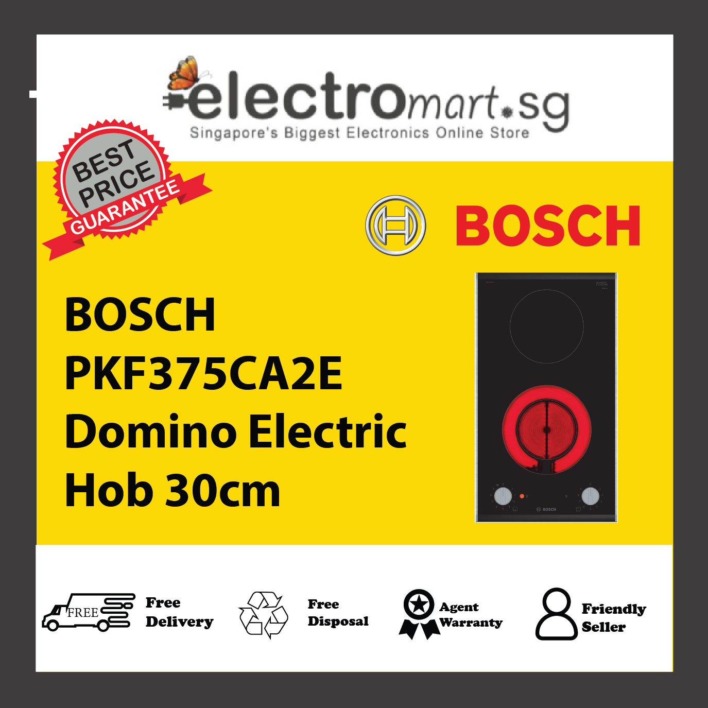BOSCH 30CM DOMINO ELECTRIC HOB SERIES 2 PKF375CA2E (BLACK ...