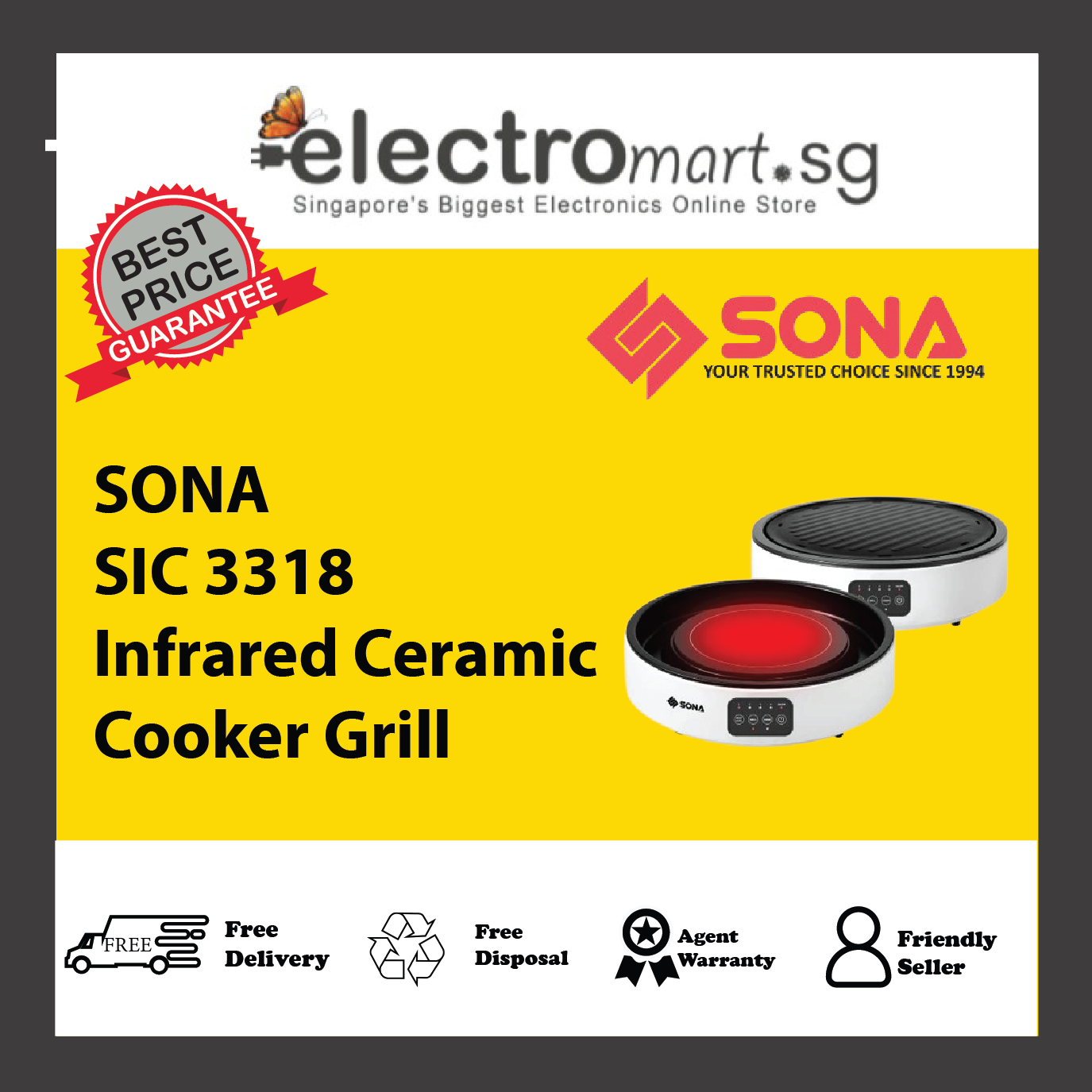 SONA SIC 3318 2-in-1 Infrared Ceramic Cooker Grill – Electromart.sg Pte Ltd