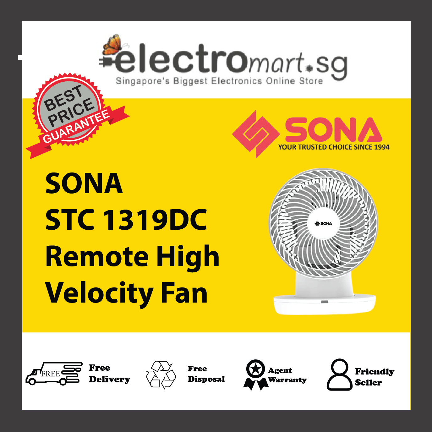 SONA STC 1319DC Remote High Velocity Fan 8" – Electromart.sg Pte Ltd