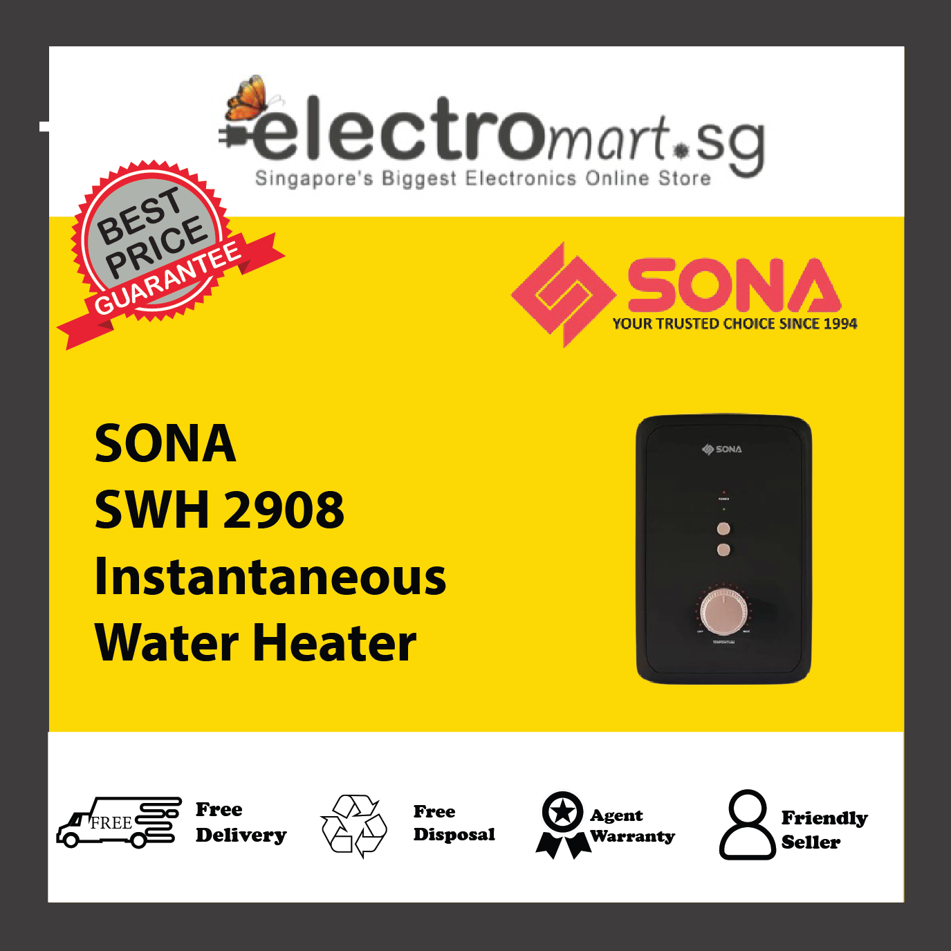 SONA SWH 2908 Instantaneous Water Heater – Electromart.sg Pte Ltd