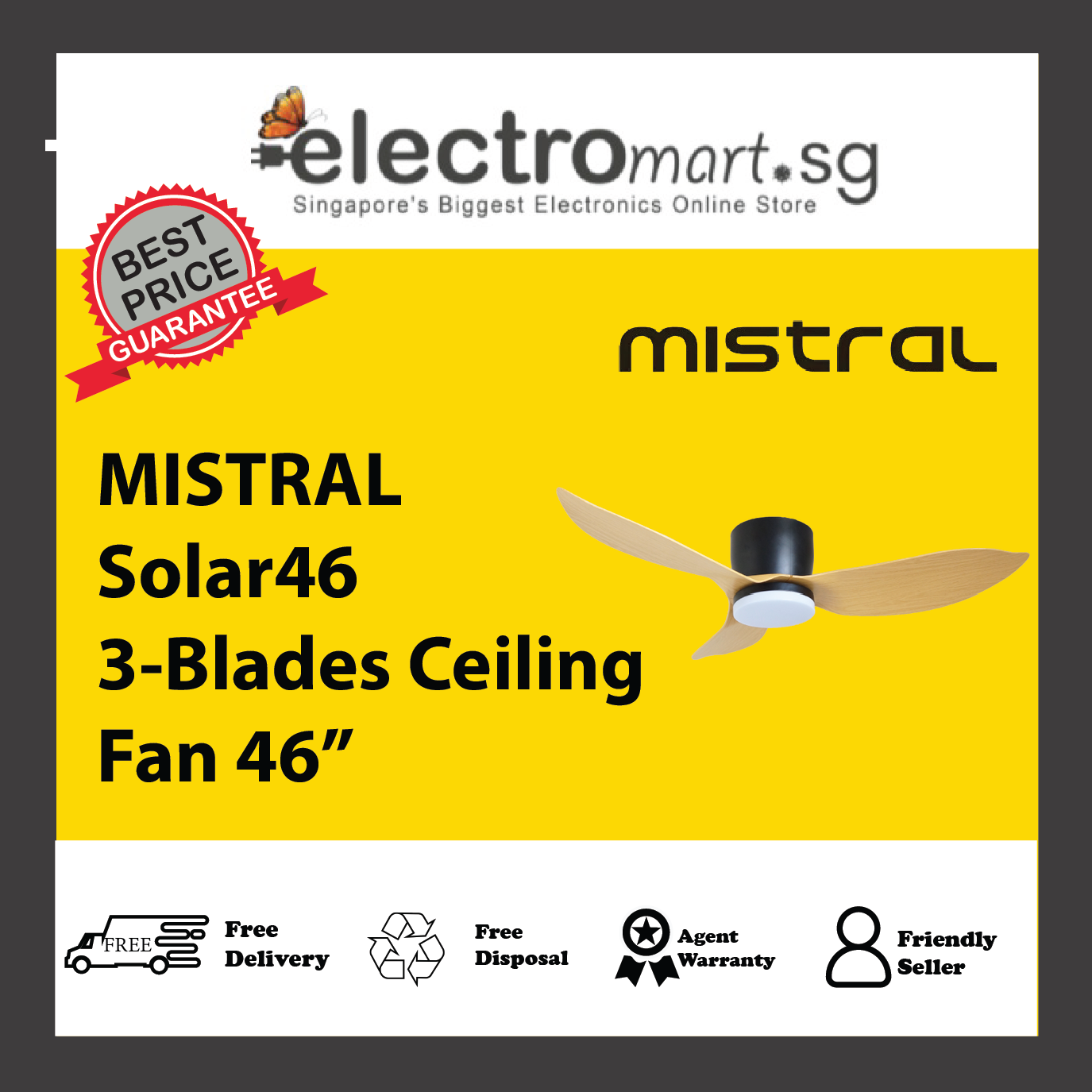 MISTRAL Solar46 3-Blades Ceiling Fan 46” – Electromart.sg Pte Ltd