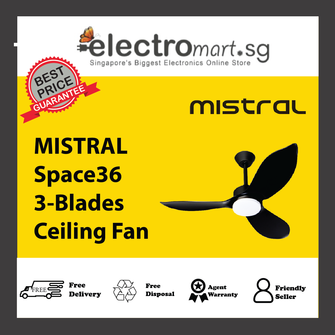MISTRAL Space36 3-Blades Ceiling Fan – Electromart.sg Pte Ltd