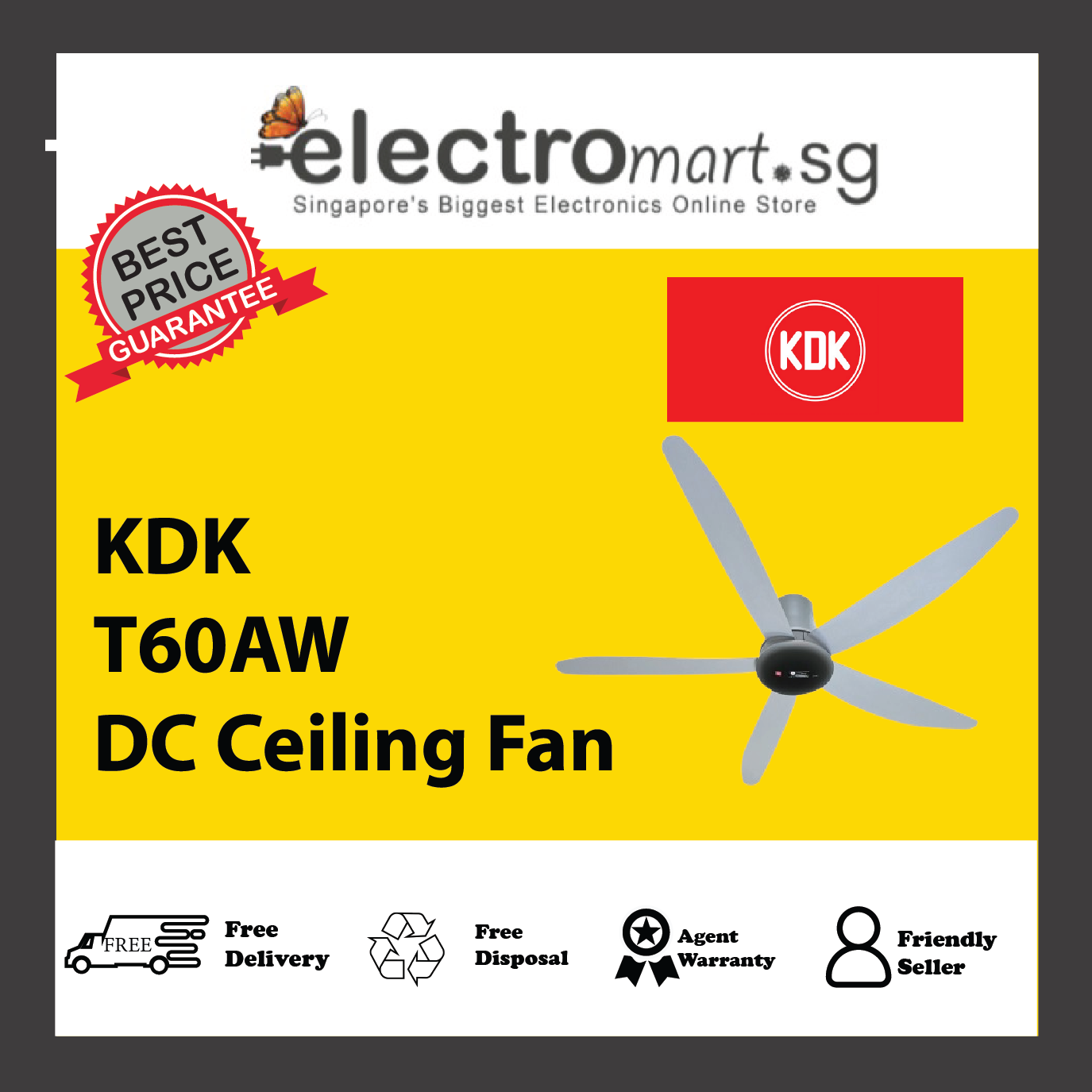 KDK T60AW 5-Blades Remote Control DC Ceiling Fan with Temperature Sens
