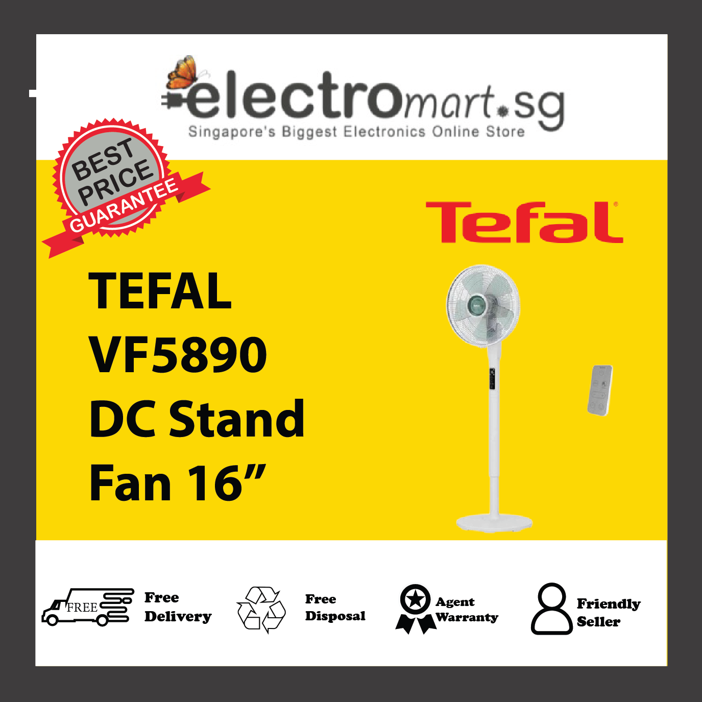 TEFAL VF5890 Turbo Silence Extreme 16″ Stand Fan – Electromart.sg Pte Ltd