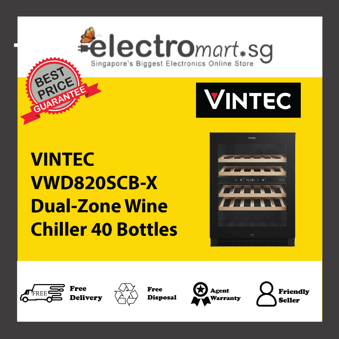 VINTEC VWD820SCB-X Dual-Zone Wine Chiller 40 Bottles – Electromart.sg ...