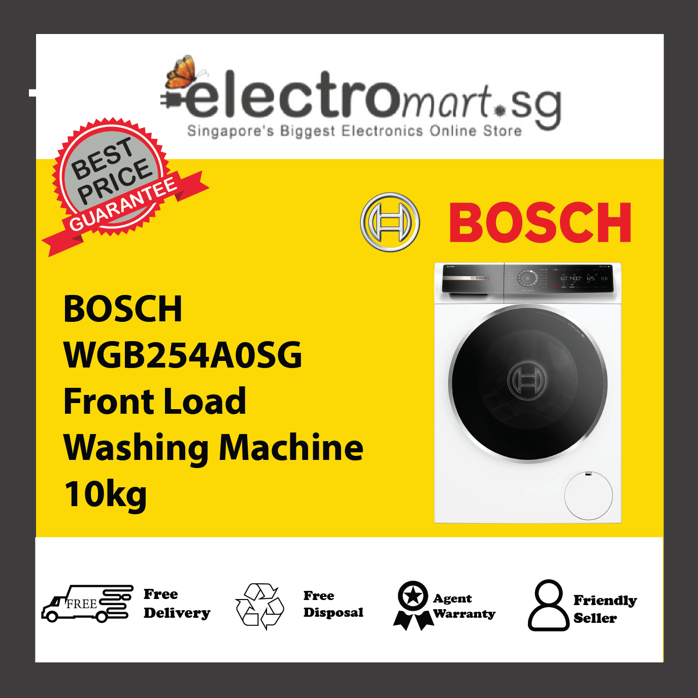 BOSCH WGB254A0SG Series 8 Washing machine, front loader 10 kg 1400 rpm ...