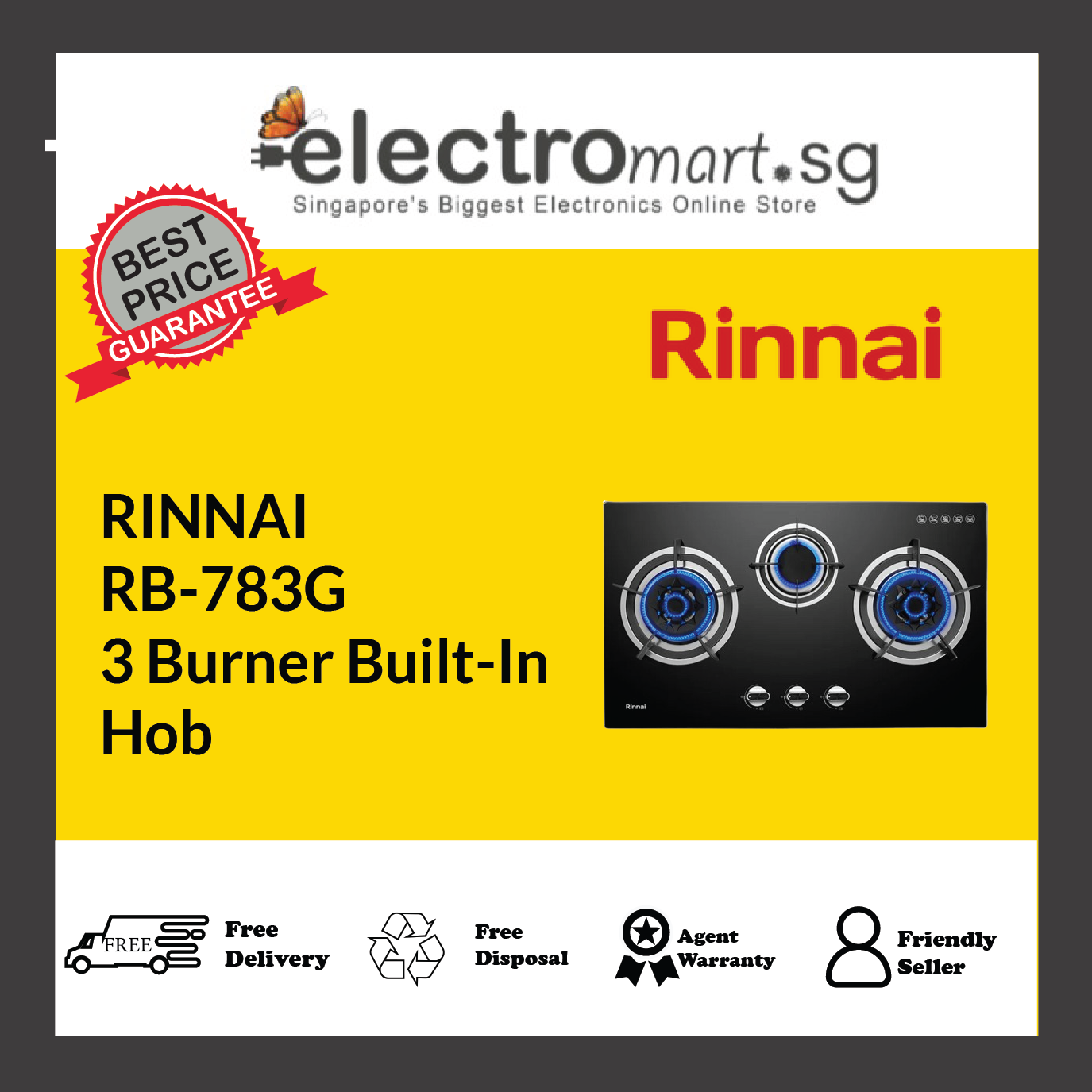 RINNAI RB-783G 3 Burner Built-In Hob – Electromart.sg Pte Ltd
