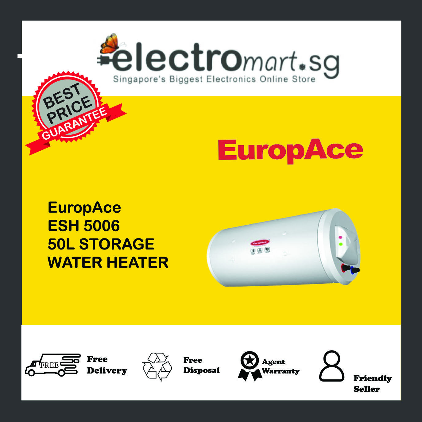 EuropAce ESH5006 50L STORAGE WATER HEATER – Electromart.sg Pte Ltd