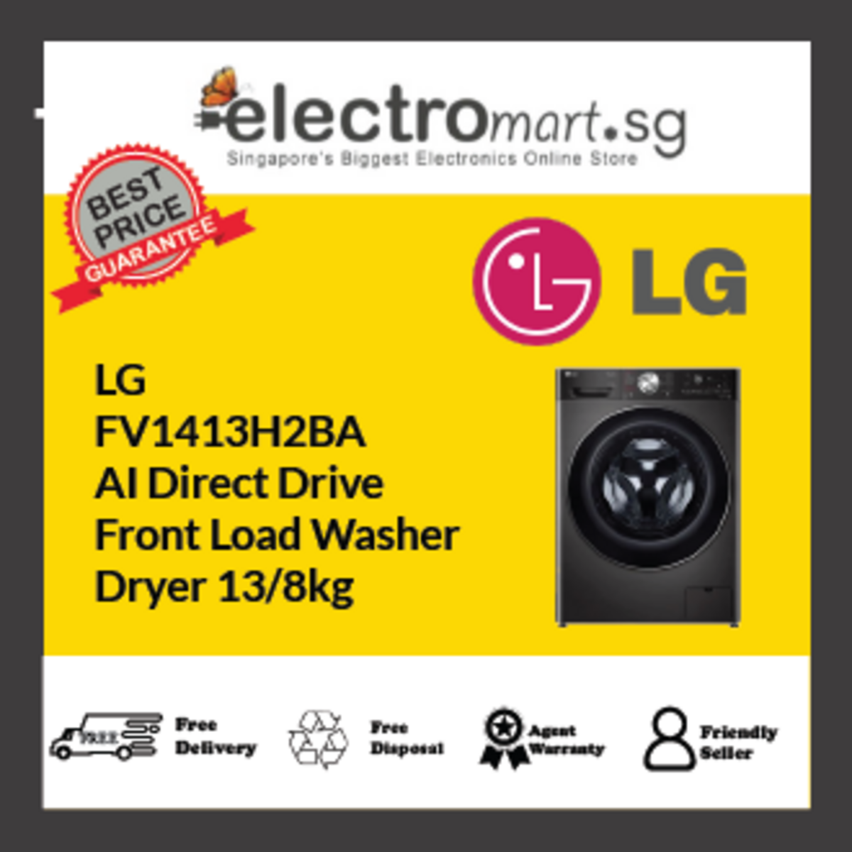 LG FV1413H2BA AI Direct Drive Front Load Washer Dryer 13/8kg