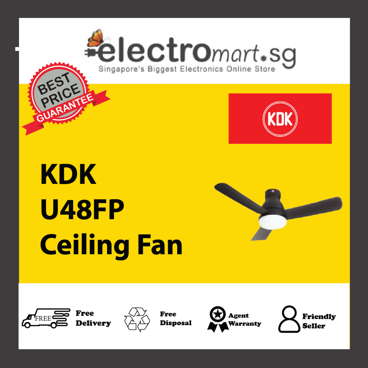 KDK U48FP 3-Blades Remote Control DC Ceiling Fan with LED Light (120cm ...